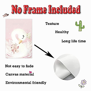 Bfgsrtcbox White Swan Decor Art Gold Crown Wall Art Pink Swan Princess Posters Canvas Painting Baby Girls Room Wall Prints