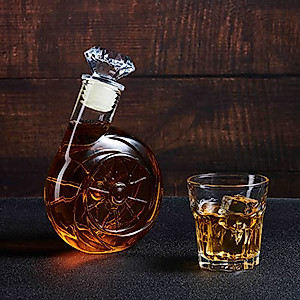 NIASKI Glass Whiskey Decanter,Lead-Free Crystal Decanter&Glass for Scotch Bourbon Vodka, for Wedding Party Bar,500ml