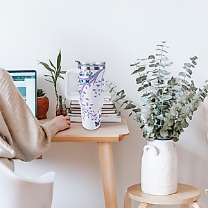 PERRIFIC Butterfly Tumbler 40 oz Tumbler with Handle and Straw Lid Leak Proof - Butterfly Coffee Travel Mug with Handle Insulated for Hot and Cold Drink Ice - Mothers Day Birthday Gifts for Women Cup