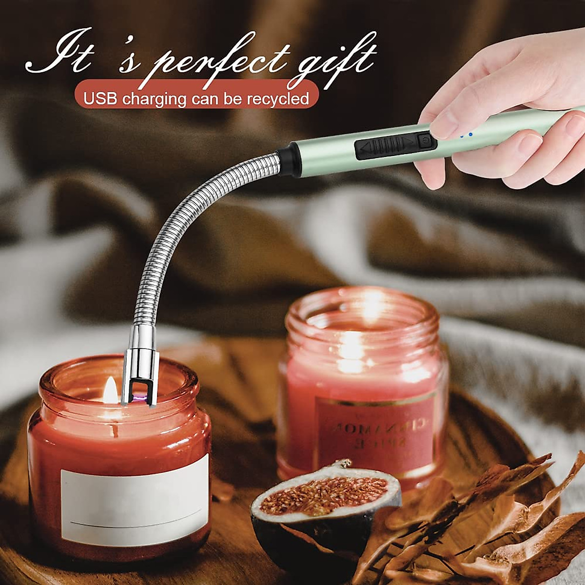 JETPRO Candle Lighters USB Rechargeable Arc Electric Lighter with 360° Flexible Neck for Candle BBQ Camping (Green)