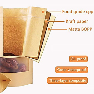 Stand Up Pouch Bags 50 Pcs Kraft Bags with Window Zip Sealable Bags for Food Resealable Bags for Small Business 4x6 Inches
