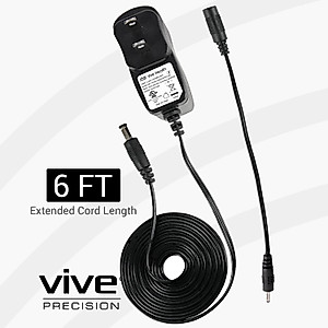 Vive Precision AC Adapter - Power Supply for Blood Pressure Monitor Models - 100-250V BP Compatible - DC 6V BPM Battery Charger - 6 feet Power Source Universal Converter - Extra Long 6 Foot Cord Plug