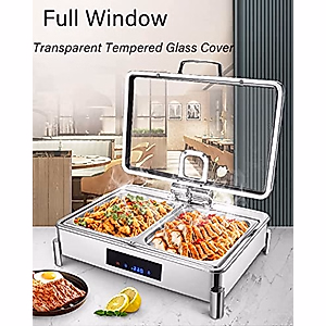 UZOURI 6 Qt Stainless Steel Chafing Dishes Silver Electro-Thermal Chafer Warmer Set with Touch Screen, Chafing Dishes Buffet for Wedding Kitchen Party Banquet Dining,B (B)