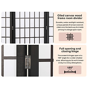 Room Divider, 4 Panel Plum Blossom Shoji Screen, 6FT Folding Chinese Wall Dividers with Waterproof Shoji Paper for Home Office Bedroom, Divider for Room Separation Japanese Style Room Dividers