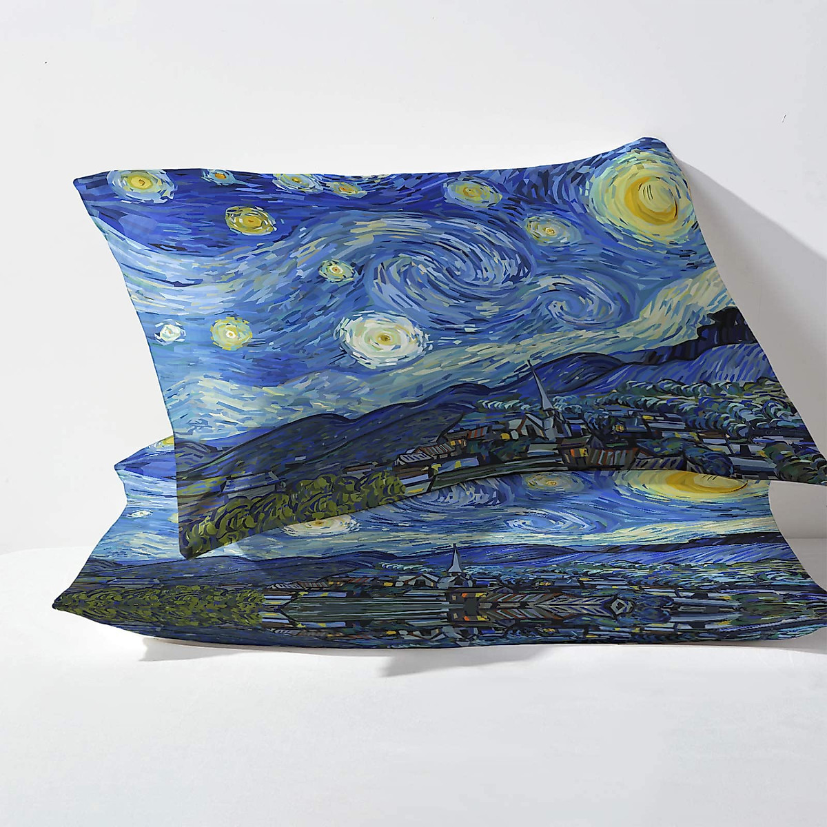 zcwl Queen Duvet Cover Set | Impressionism Bedding Set | Starry Night Pattern | 3 Piece | Soft Microfiber Comforter Cover with Zipper Ties & 2 Pillowcases | Impressionism Bedroom & Room Decor
