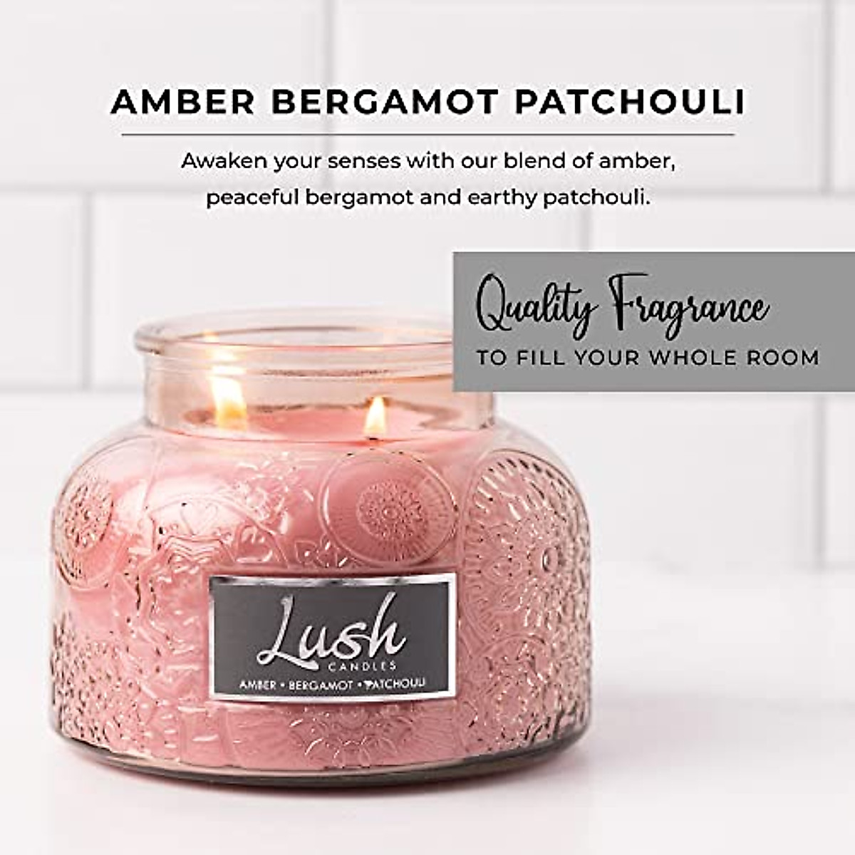 A Cheerful Giver - Amber Bergamot Patchouli - 20oz Large Scented Candle Jar with Lid- Lush - 95 Hours of Burn Time, Gift for Women, Pink