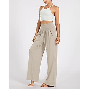 ODODOS Women's Wide Leg Palazzo Lounge Pants with Pockets Light Weight Loose Comfy Casual Pajama Pants-28 inseam, Light Beige, X-Large