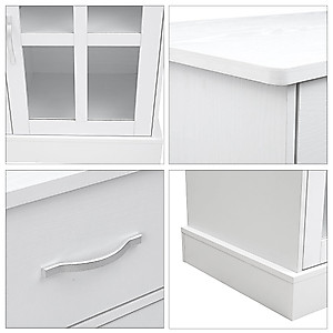 FOTOSOK Sideboard Buffet Cabinet with Glass Doors, Buffet Sideboard Kitchen Sideboard Cabinet Buffet Table with 2 Storage Drawers & Shelves for Dining Living Room, White