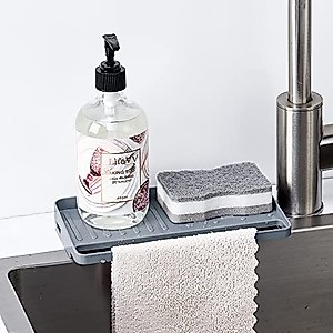 YOHOM Suction Cup Sponge Holder for Kitchen 2-in-1 in Sink Dish Rag Holder for Undermount Sink Plastic Scrubber Sponge Tray Organizer, Installation Size 9.06" L x 3.15" W