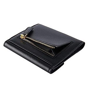 YBONNE Women's Small Compact Bifold Pocket Wallet, Made of Finest Genuine Leather (Black)