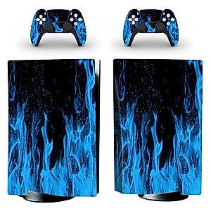 UOPTR Vinyl Sticker Decal Skin Cover for PS5 Playstation 5 Console Controllers Disk Edition Blue Fire