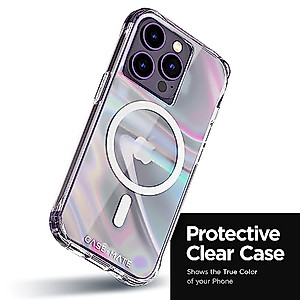 Case-Mate iPhone 14 Pro Case - Soap Bubble [10FT Drop Protection] [Compatible with MagSafe] Magnetic Cover with Iridescent Swirl Effect for iPhone 14 Pro 6.1", Anti-Scratch, Shock Absorbing