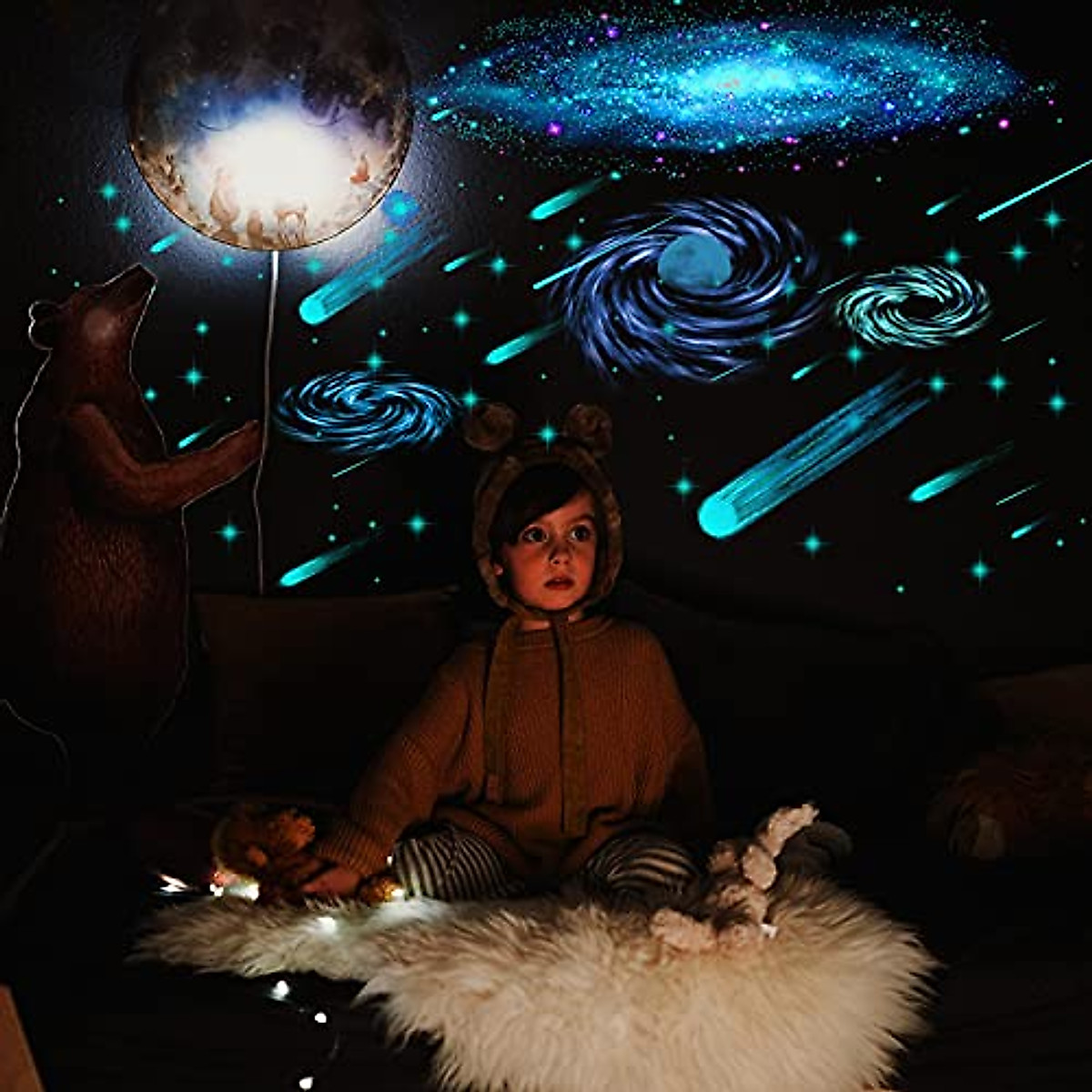 Glow in The Dark Stars for Ceiling Wall Stickers Galaxy Star Stickers Glow in The Dark Self-Adhesive Glow in The Dark Wall Stickers Removable Glow in Dark Decals for Kid Nursery (Classic Style)