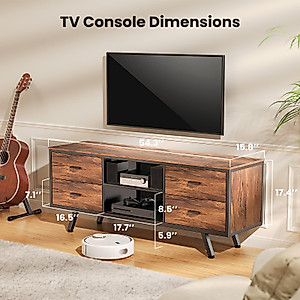 Pipishell TV Console Table for up to 65″ TVs, Retro TV Stand with Metal Frame & Fabric Drawers up to 150 lbs, Entertainment Center TV Console for Living Room & Bedroom Organization, PIRTS06WN
