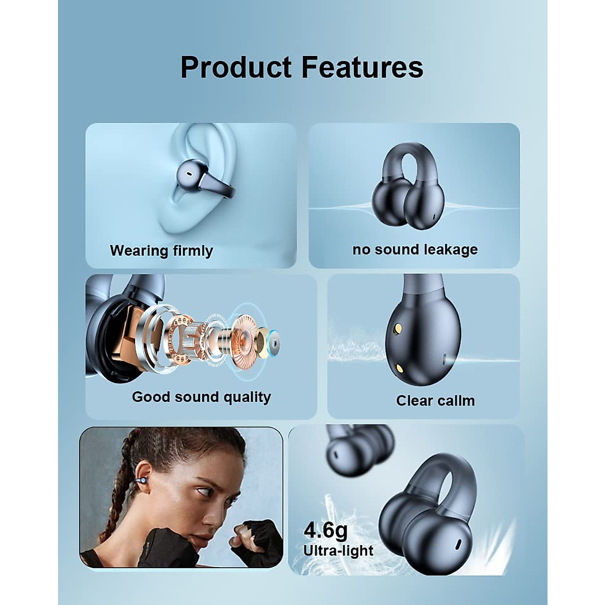 Ear-Clip Bone Conduction Headphones Bluetooth 5.3 Open Ear Clip on Headphone Clip Type Bluetooth Earphones Wireless In Ear Earbuds Bluetooth Headset Ear Clip Wireless Earbuds Earphones for Travel