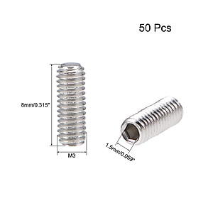 uxcell 50Pcs M3x8mm Internal Hex Socket Set Grub Screws Flat Point 304 Stainless Steel Screw