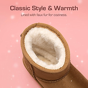 DREAM PAIRS Girls Boys Boots Kids Winter Ankle Faux Fur Lined Snow Shoes FuzzyClassic Kid's Low Boot for Toddler/Little Kid/Big Kid,Size 5 Big Kid,Camel,KSB214-1