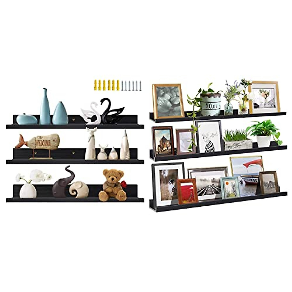 Lavezee 47 Inch + 36 Inch Black Floating Wall Ledge Shelves Set of 3