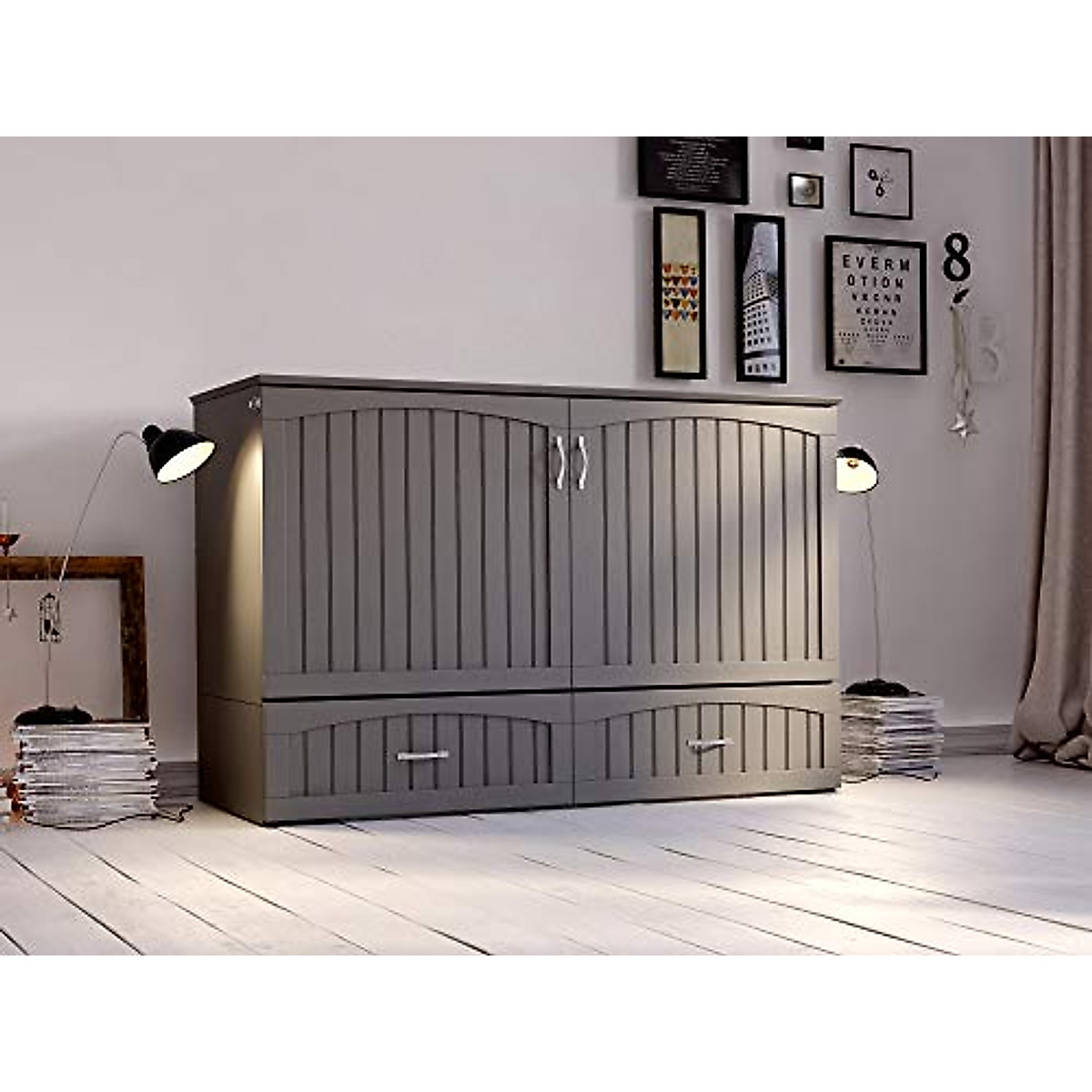 AFI Southampton Murphy Bed Chest with Charging Station, Queen, Grey
