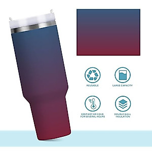 MCHIVER Blue Red Gradient 40 oz Tumbler with Handle and Straw Stainless Steel Vacuum Water Bottle Leak-proof Travel Coffee Mug Insulated Tumbler for Home Car Office