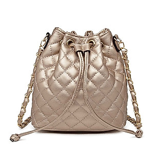 Tepilte Quilted Tote Bag for Women Croseebody Handbags Solid Color Satchel Handbags with Metal Shoulder Strap(Champagne)