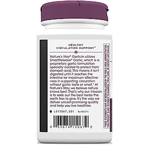 Nature's Way Garlicin Cardio SmartRelease Garlic, Healthy Circulation Support*, 180 Vegan Tablets