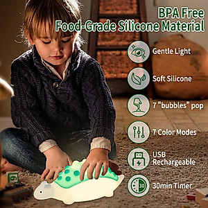 SALUOKE Dinosaur Kids Night Light,Silicone Nursery Dino Lamp with Pop Bubble,7 Nightlight Modes Rechargeable Bedside Touch Lamp,Baby Room Decor,Cute Lamp Dinosaurs Gifts for Toddler(Green)