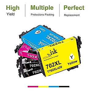 HOINKLO Remanufactured 702XL Ink Cartridge Replacement for Epson 702 T702XL T702 to use with Workforce Pro WF-3720 WF-3730 WF-3733 Printer (2 Black, 1 Cyan, 1 Magenta, 1 Yellow, 5 Pack)