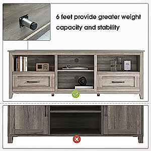 SAINTCY TV Stand for TVs up to 80", Large Television Stands with Drawers for Living Room, TV Entertainment Center with Storage and Shelves, TV Cabinet Media Console Furniture for Bedroom (Grey)