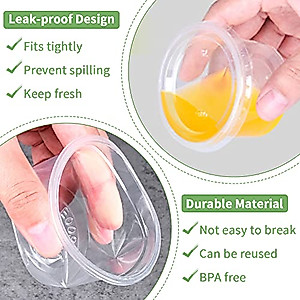 FHDUSRYO 75 Sets 2oz Clear Plastic Portion Cups with Lids, Jelly Shot Cups Sauce Cups, Small Souffle Cups Condiment Container for Meal Prep, Salad Dressing, Portion Control, Food Dips, Slime (2oz)