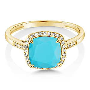 Gem Stone King 10K Yellow Gold Cushion Cut 8MM Gemstone Birthstone and Accent Diamonds Halo Engagement Ring For Women | Wedding Anniversary Promise Ring For Women | Available In Size 5, 6, 7, 8, 9