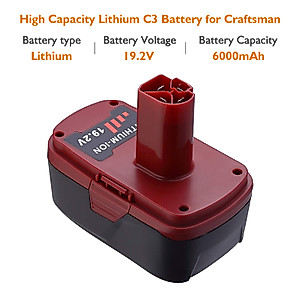 BABAKA 6000 mAh C3 Battery Replacement for Craftsman 19.2V Battery DieHard 315.115410 315.11485 130279005 1323903 120235021 11375 11376 315.PP2011 Cordless Battery 2 Packs