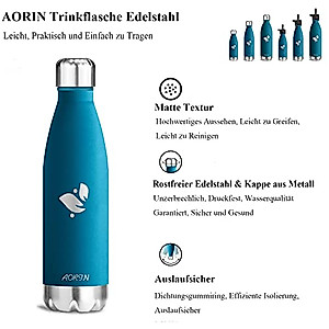 AORIN Vacuum Insulated Stainless Steel Water Bottle - 24 hrs Cooling & 12 hrs Keep Warm. Powder coating Scratch resistance Easy to clean