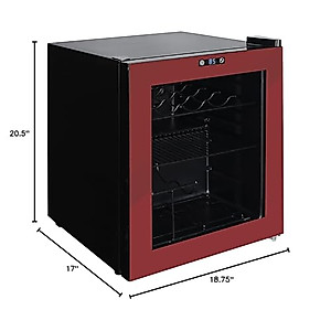 West Bend Beverage Cooler Refrigerator 15 Wine Bottle/60 Can Capacity, Glass Door, 17-Inch Wide Freestanding, Adjustable Thermostat Control, 1.6-Cu.Ft, Burgundy