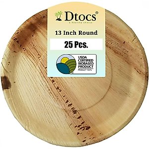 Dtocs Disposable Charcuterie Board 13" Round Palm Leaf Plate (25) | Bamboo Like Strong Compostable Trays, Serving Platters, Grazing, Cheese Boards for Wedding Parties, Catering Sturdy than Paper Plate