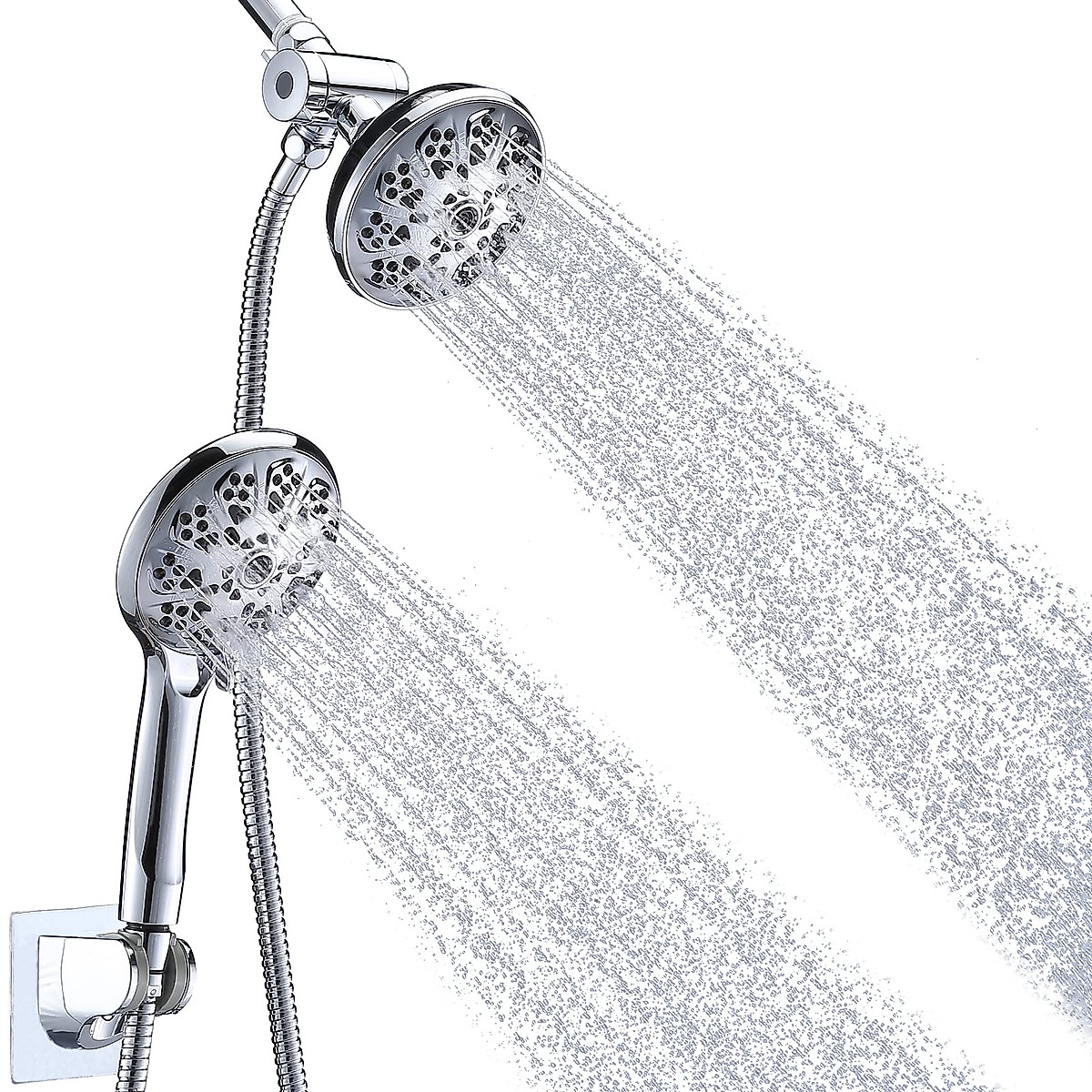 Briout Dual Shower Head 10 Settings - High Pressure Shower Head with Handheld Combo Set - Enjoy Powerful Double Showerhead Spray Separately or Together, Chrome