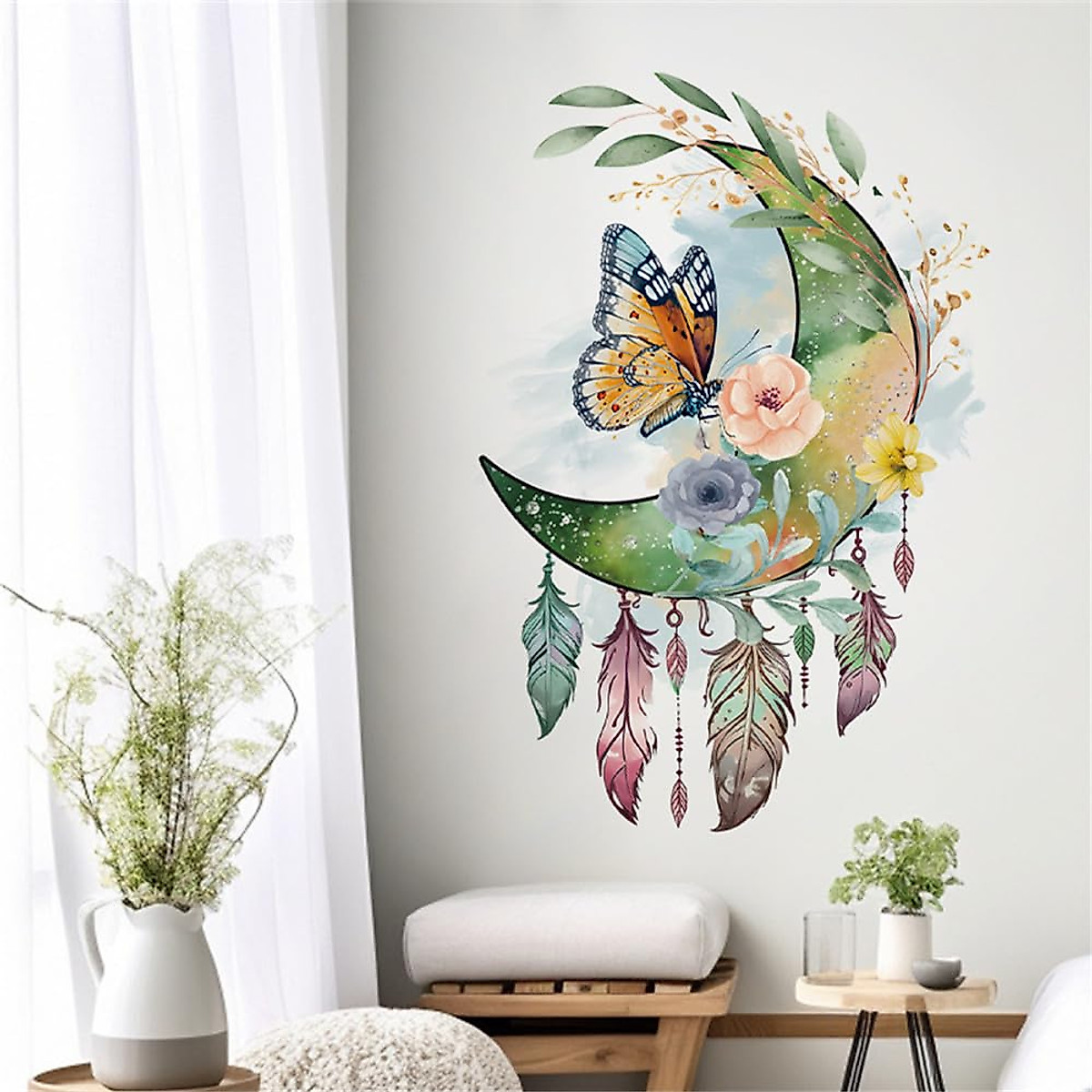 KeLay Fs Dream Catcher Wall Decals Stickers,Dream Catcher Feathers Wall Stickers for Bedroom Kids Girls Room Nursery Living Room Home Decoration (Dream Catcher-2)