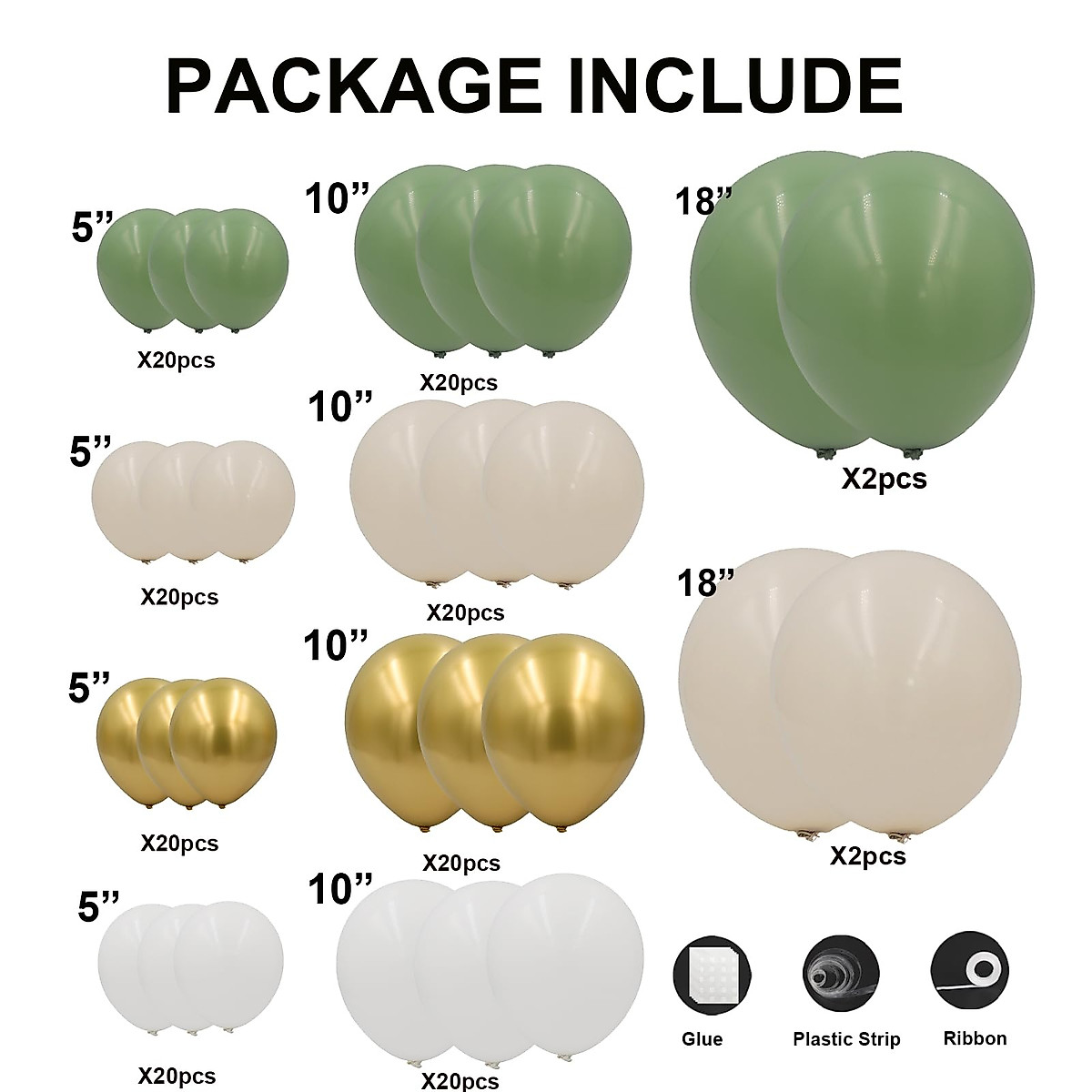 Sage Green and White Balloons Garland Arch Kit 164pcs Sage Green Sand White Chrome Gold Balloons for Baby Shower Bridal Shower Birthday Jungle Safari Party Decorations
