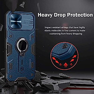 CloudValley for iPhone 12 Pro Max Case with Camera Cover & Kickstand, Slide Lens Protection + 360° Rotate Ring Stand, Impact-Resistant, Shockproof, Protective Bumper, Blue Armor Style