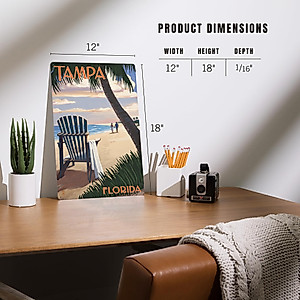 Lantern Press 12x18 Inch Metal Sign, Tampa, Florida, Adirondack Chair on The Beach