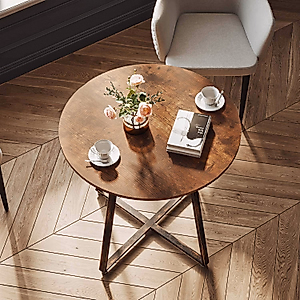 Rolanstar Dining Table Rustic Round Table with Metal Legs for Kitchen Living Room Coffee Table Bristro Table for Cafe Bar