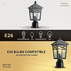 Moonlok 1-Light Dusk to Dawn Outdoor Post Light, Exterior Lamp Post Light Fixture with Clear Glass, Black Finish Post Light Fixture for Patio Garden