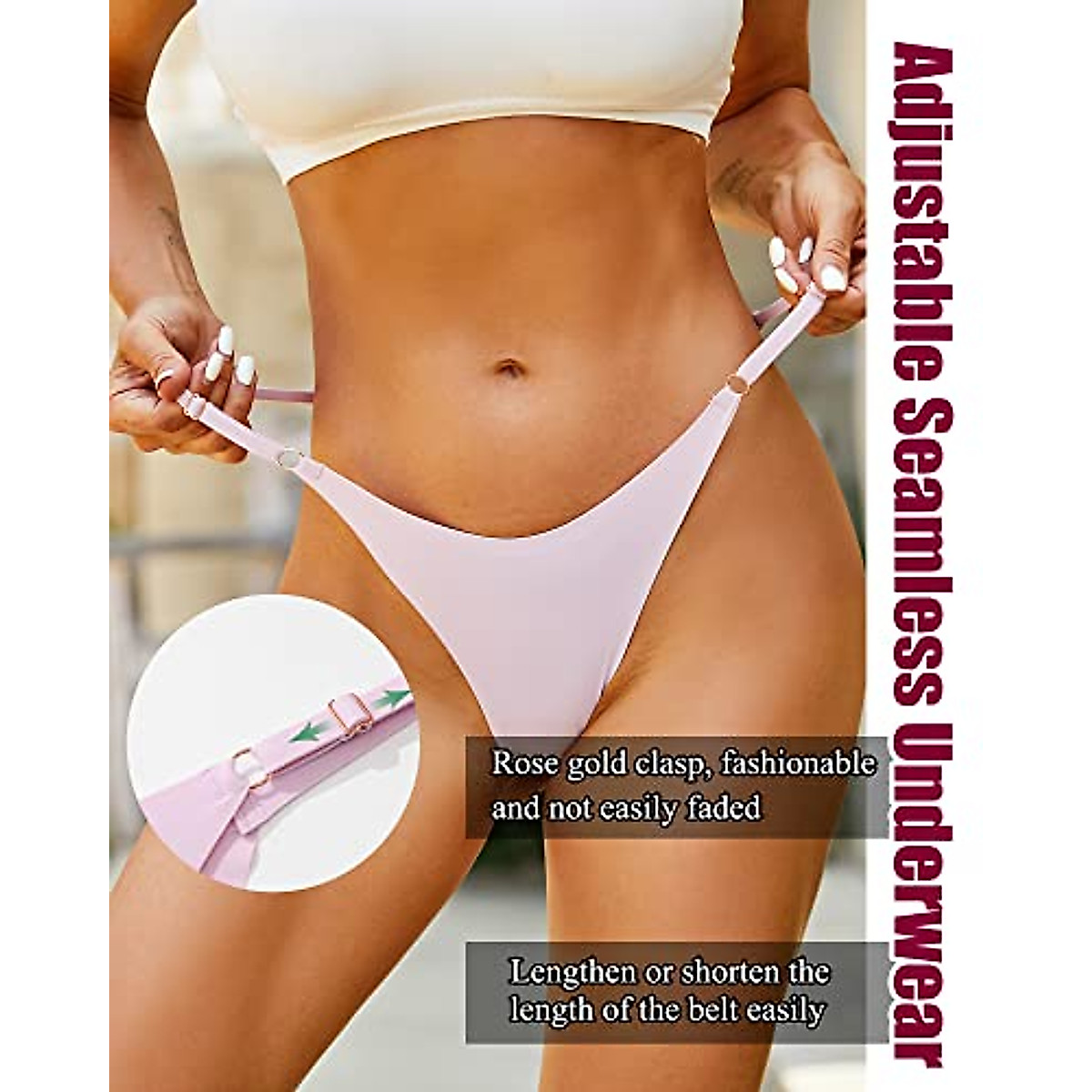 ALL OF ME Adjustable Seamless Underwear for Women Sexy Cheeky Panties High Cut Bikini Underwear No Show Stretchy 6 Pack XS-L