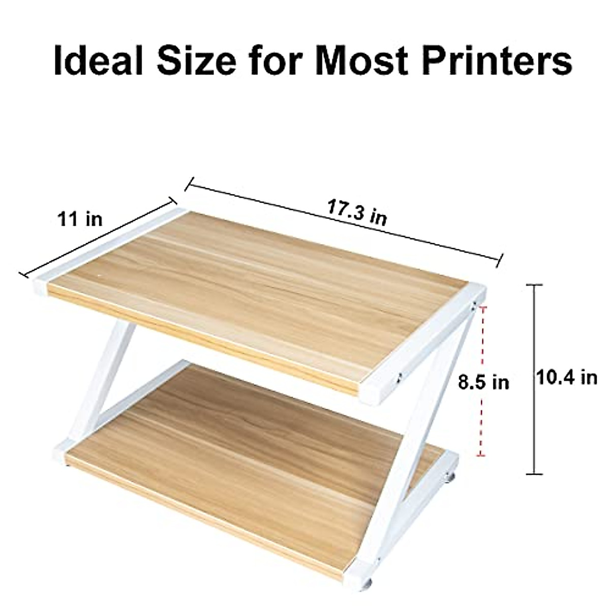 DUNCHATY Wood Printer Stand with Storage Under Desk Shelf Printer Table Stand for Office Storage Organizer, Desktop Stand with Adjustable Anti-Skid Pad, 2 Tier Printer Organizer Stand for Home Office