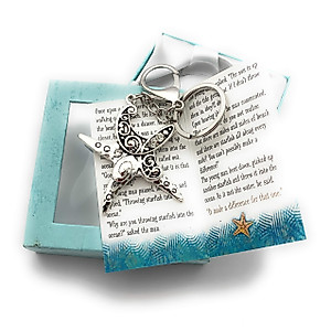 Smiling Wisdom - Starfish Story Appreciation Small Keepsake Card and Keychain Gift Set - You Make a Profound Difference - Ornate Swirl Keychain