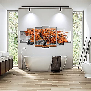 7 Panel Xlarge Tree Wall Art Decor Tree of Life Canvas Prints Natural Landscape Painting Picture Contemporary Framed Artwork for Kitchen Chic Decor Living Room(Orange)