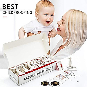 12 Pack Upgraded Lnvisible Child Safety Cabinet Locks, Baby Proofing Cabinet Latch Locks, Baby Drawer Locks, Child Safety Strong Adhesive Baby Proof Drawers Locks for Cabinets and Drawers