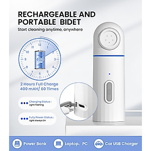 Portable Bidet for Travel, Rechargeable Electric Handheld Bidet Sprayer for Personal Hygiene and Postpartum Cleaning, 2 Modes | 350 ml