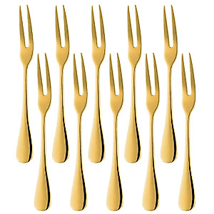 Comicfs 20-Piece Stainless Steel Forks, 5.3 Inches, Seafood Crab Forks Escargot Forks 2 Prong Tasting Appetizer Forks Dessert Cocktail Salad Fruit Forks for Party Travel (20 Forks, Gold)