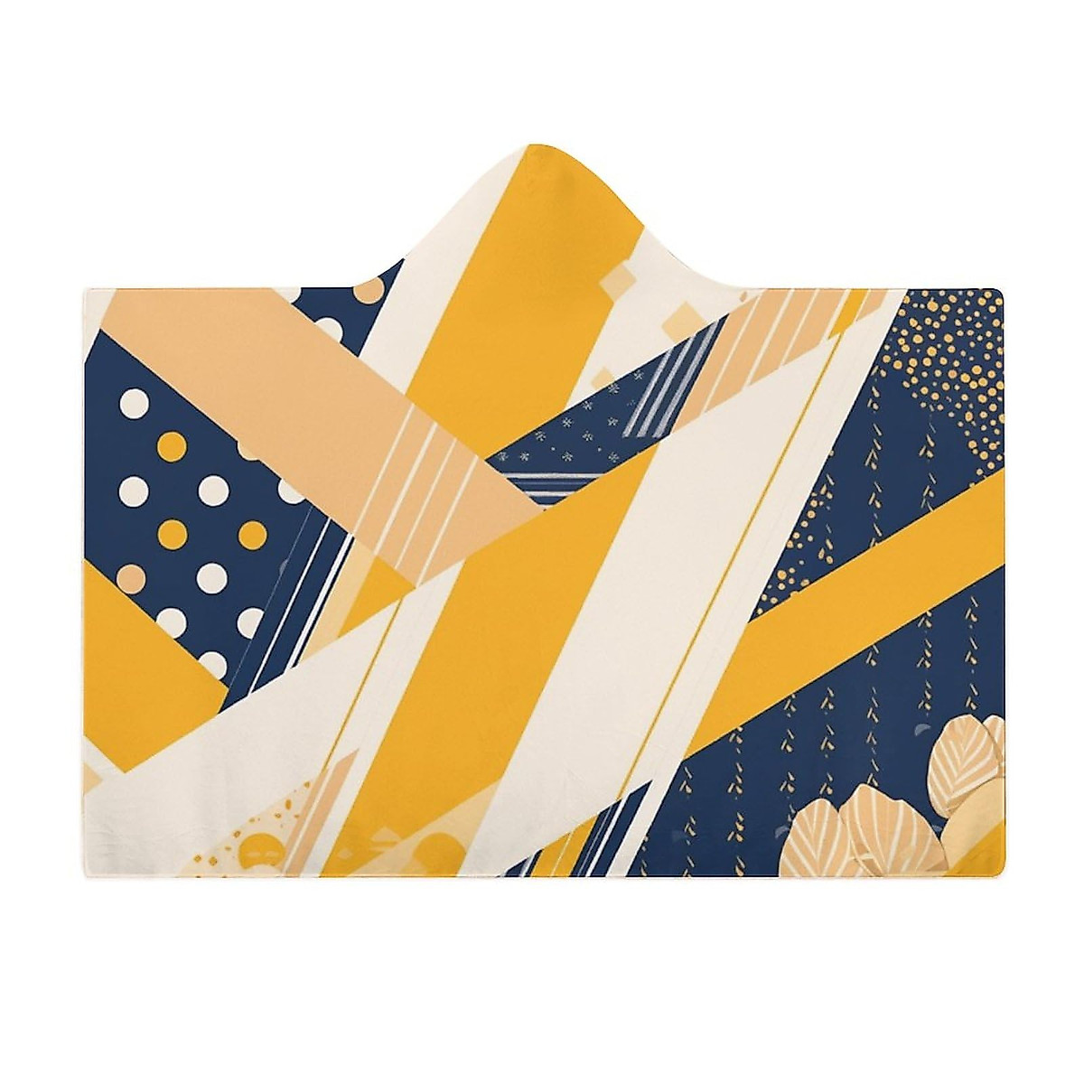 Elegant Navy Blue Mustard Yellow White Stripes Geomestry Hooded Blanket Spring Summer Flower Elegant Line Plush Warm Fluffy Blanket for Adult And Kids Comfortable Throw Blankets for Couch Bed 60"x80"